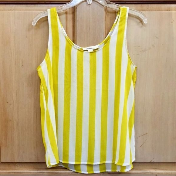 Tops | Forever 21 Sheer Yellow White Stripe Tank Blouse | Poshmark